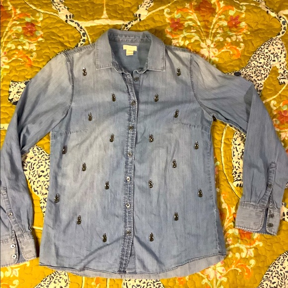 J. Crew | Tops | Nwot J Crew Denim Jeweled Top | Poshmark
